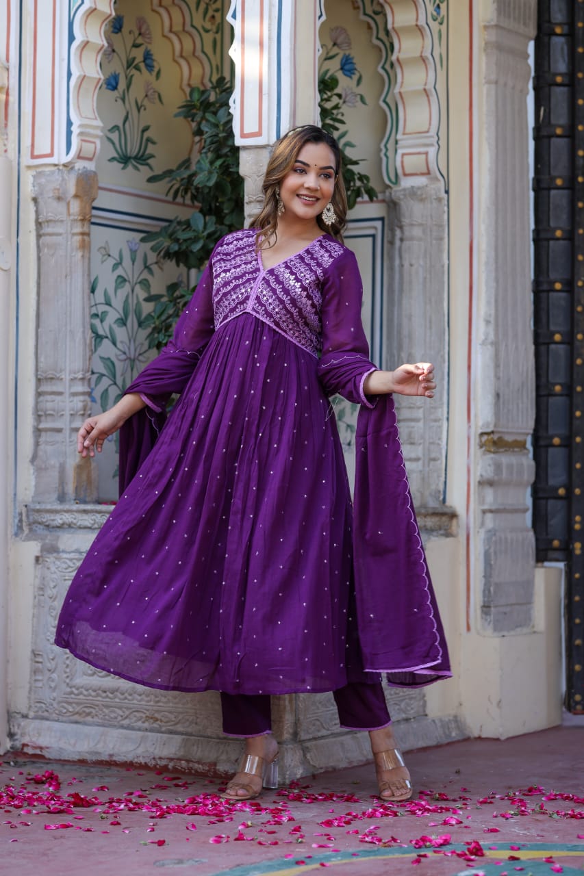 A972 Purple Festival collection on Malmal fabric with all over ...